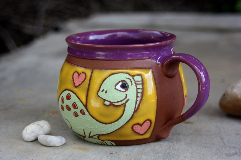 Unique coffee mug pottery mug mug with dinosaur pottery | Etsy