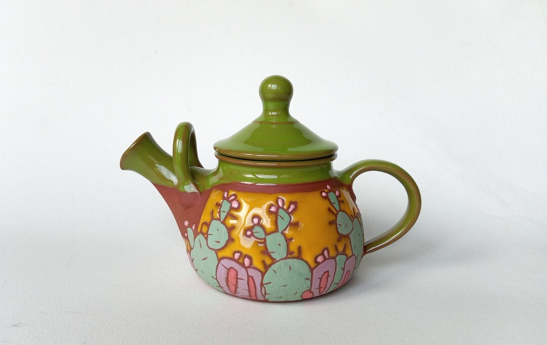 Pottery Teapot, Unique Teapot With Cactus, Ceramic Tea Pot, Handmade ...