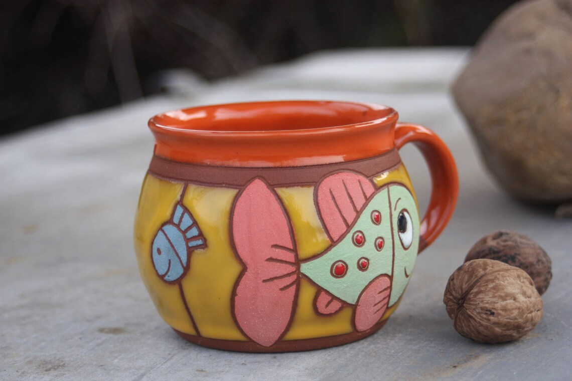 Ceramic mug Fish mug Pottery handmade Pottery mug Ceramic | Etsy