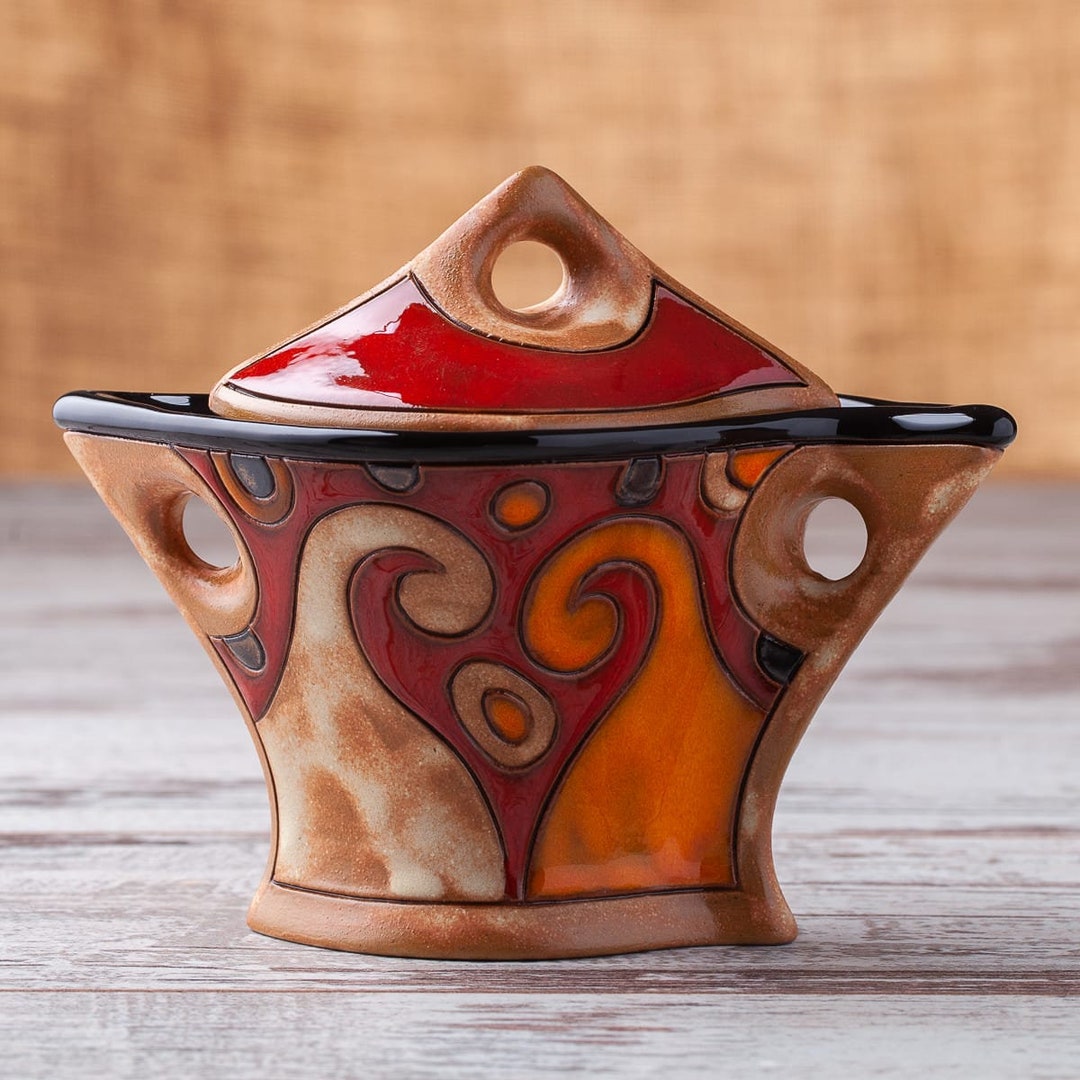 Sugar Bowl, Pottery Jar With Lid, Ceramic Sugar Container, Storage Box ...