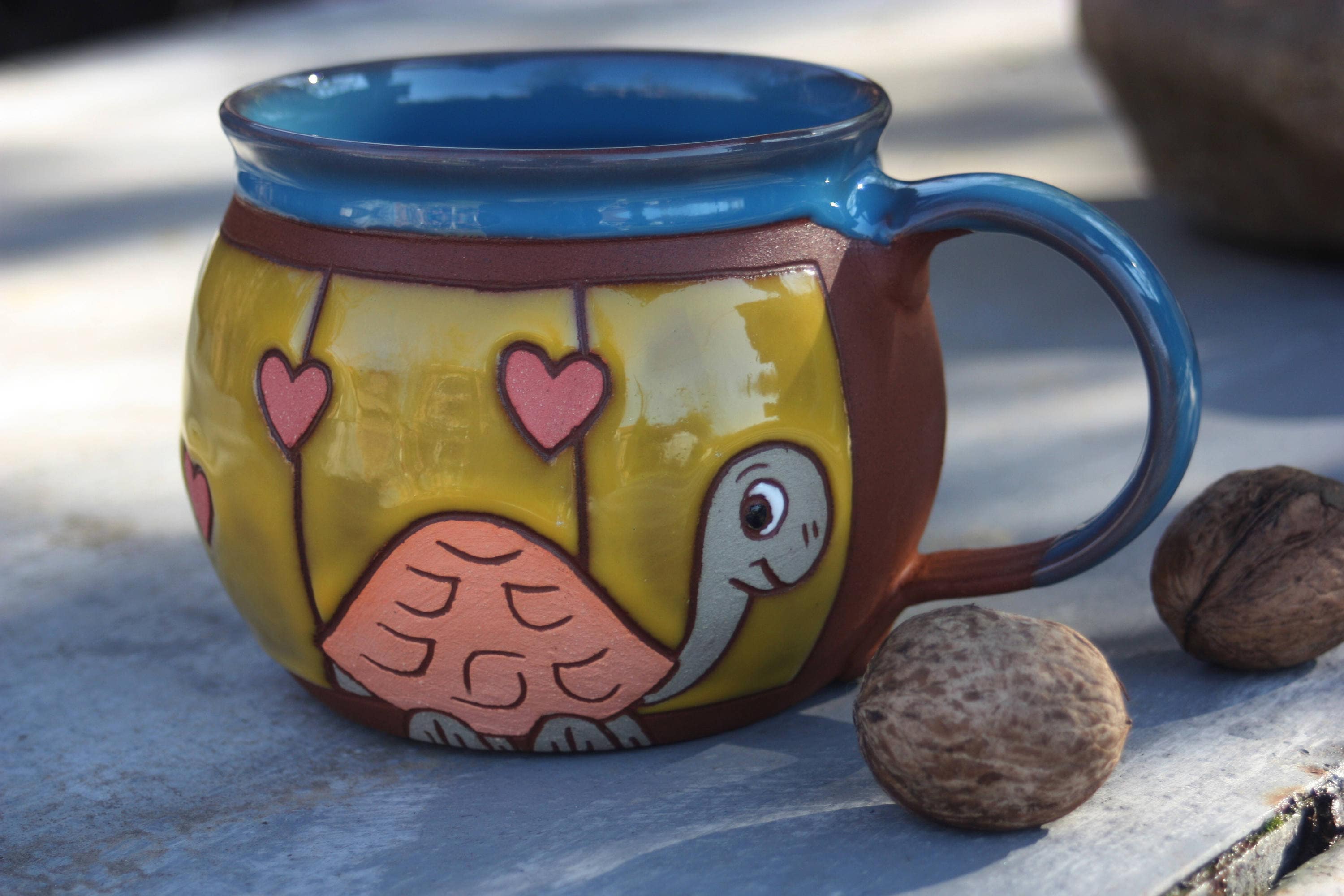 Pottery Mug, Ceramic Mug, Turtle Mug, OOAK Hand Painted Mug, Pottery ...