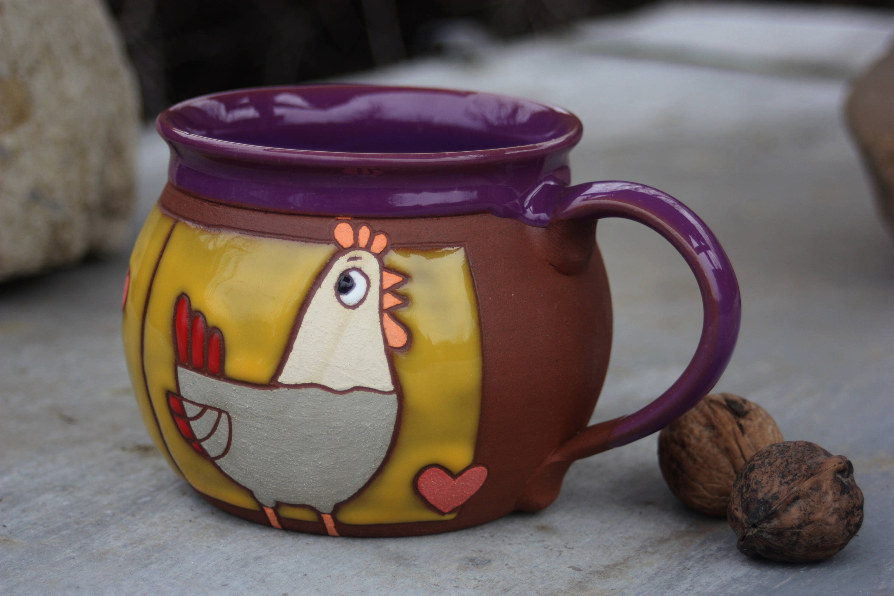 Handmade ceramic mug with chicken Pottery mug Handmade mug | Etsy