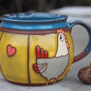 Ceramic Mug, Chicken Mug, Pottery Handmade Mug, Pottery Mug, Chicken ...