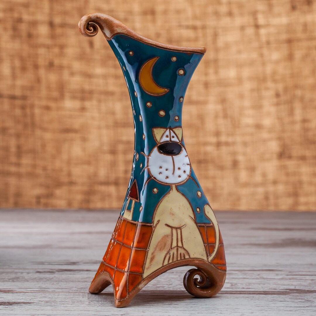 Fresh Flower Vase, Cat Lovers Gift, Handmade Ceramic Vase, Vase With ...