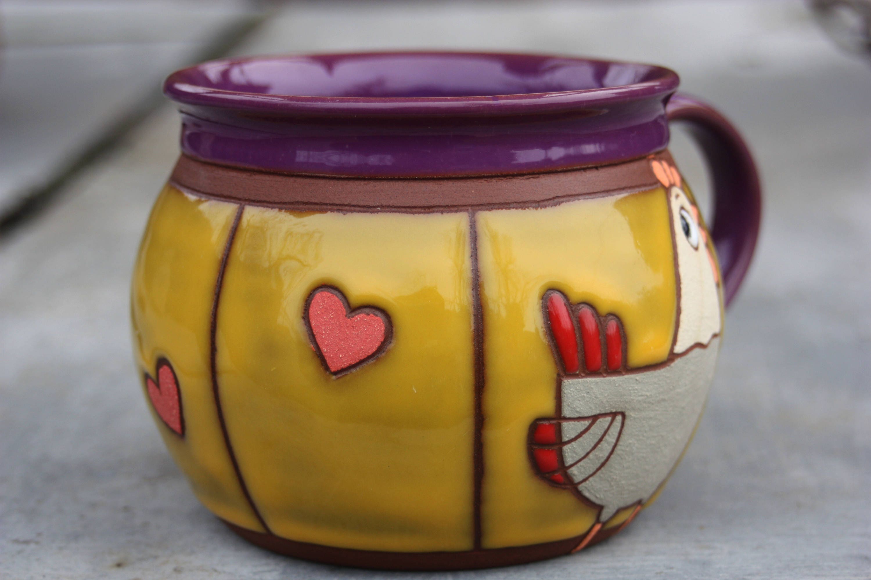 Handmade ceramic mug with chicken Pottery mug Handmade mug | Etsy