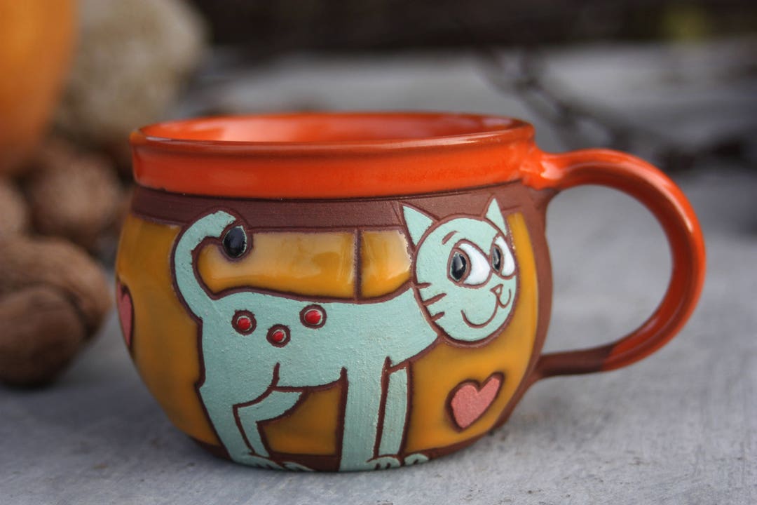 Cat Lover Gift, Coffee Mug Pottery, Cat Mug, Pottery Cat Mug, Cat ...