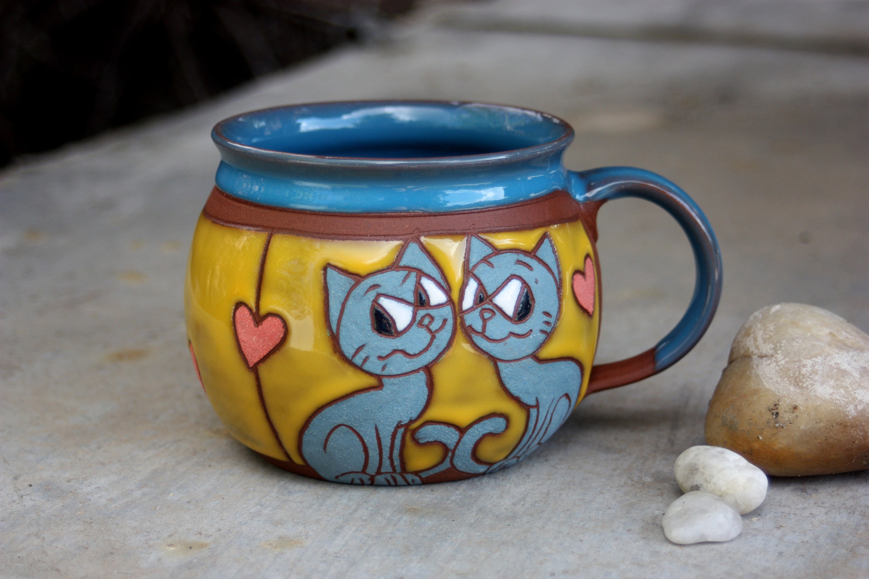 Handmade Ceramic Mug With Cats Pottery Mug Cats Lover Gift | Etsy