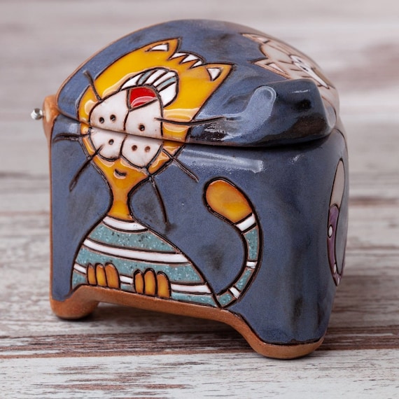 Ceramic box with cat decoration Pottery box Jewelry storage | Etsy