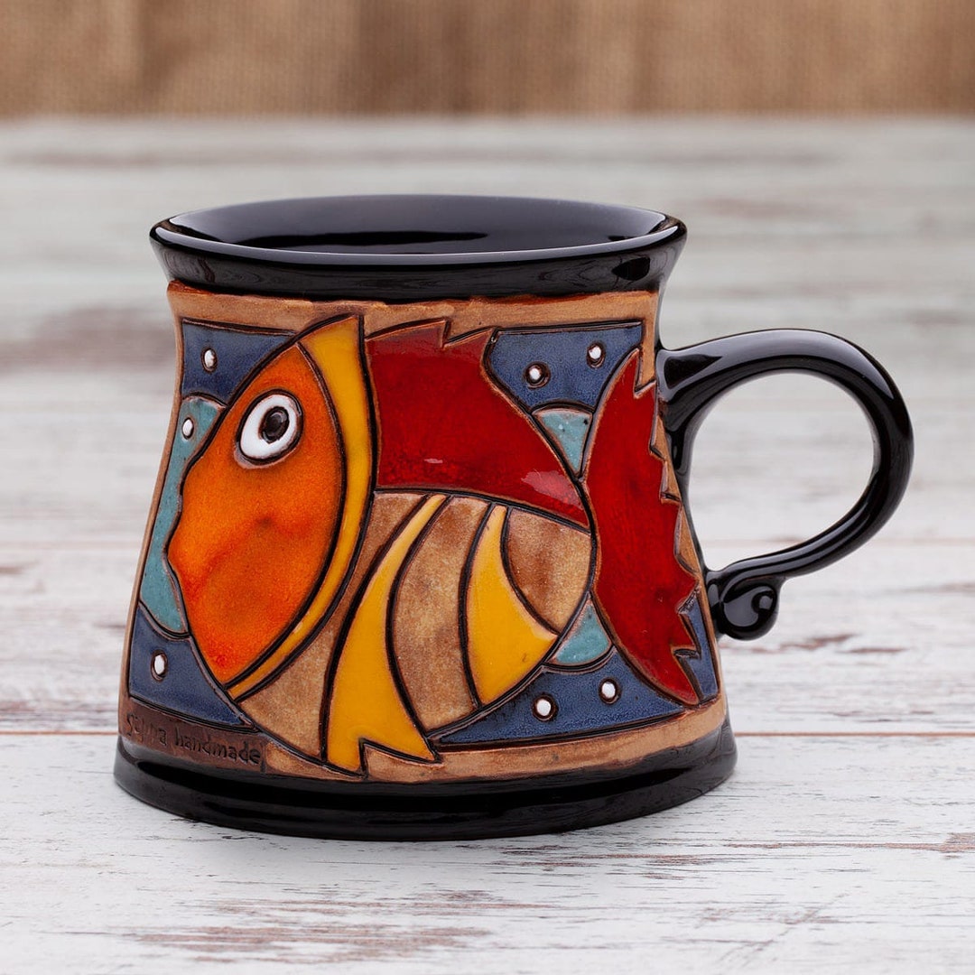 Pottery Mug Fish, Coffee Mug, Fish Pottery, Fish Cup, Handmade Mugs ...