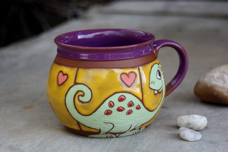 Unique coffee mug pottery mug mug with dinosaur pottery | Etsy