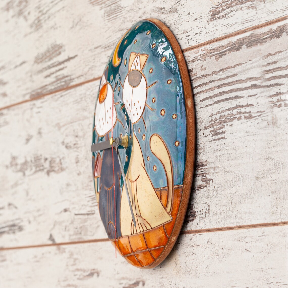 Funny Wall Clock Ceramic Clock With Cats Hanging Wall Clock - Etsy