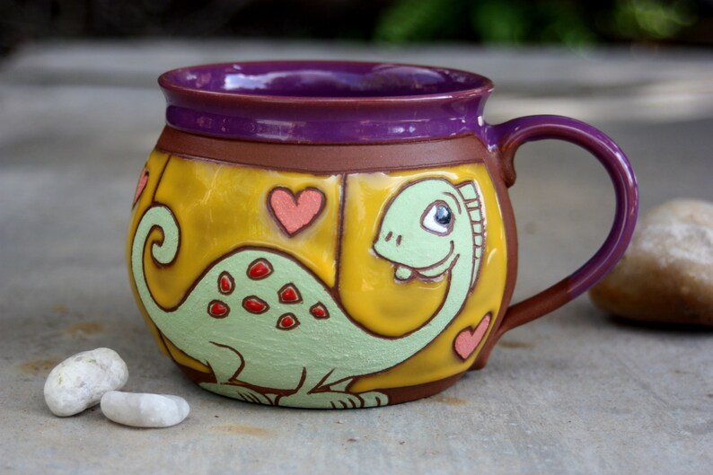 Unique coffee mug pottery mug mug with dinosaur pottery | Etsy