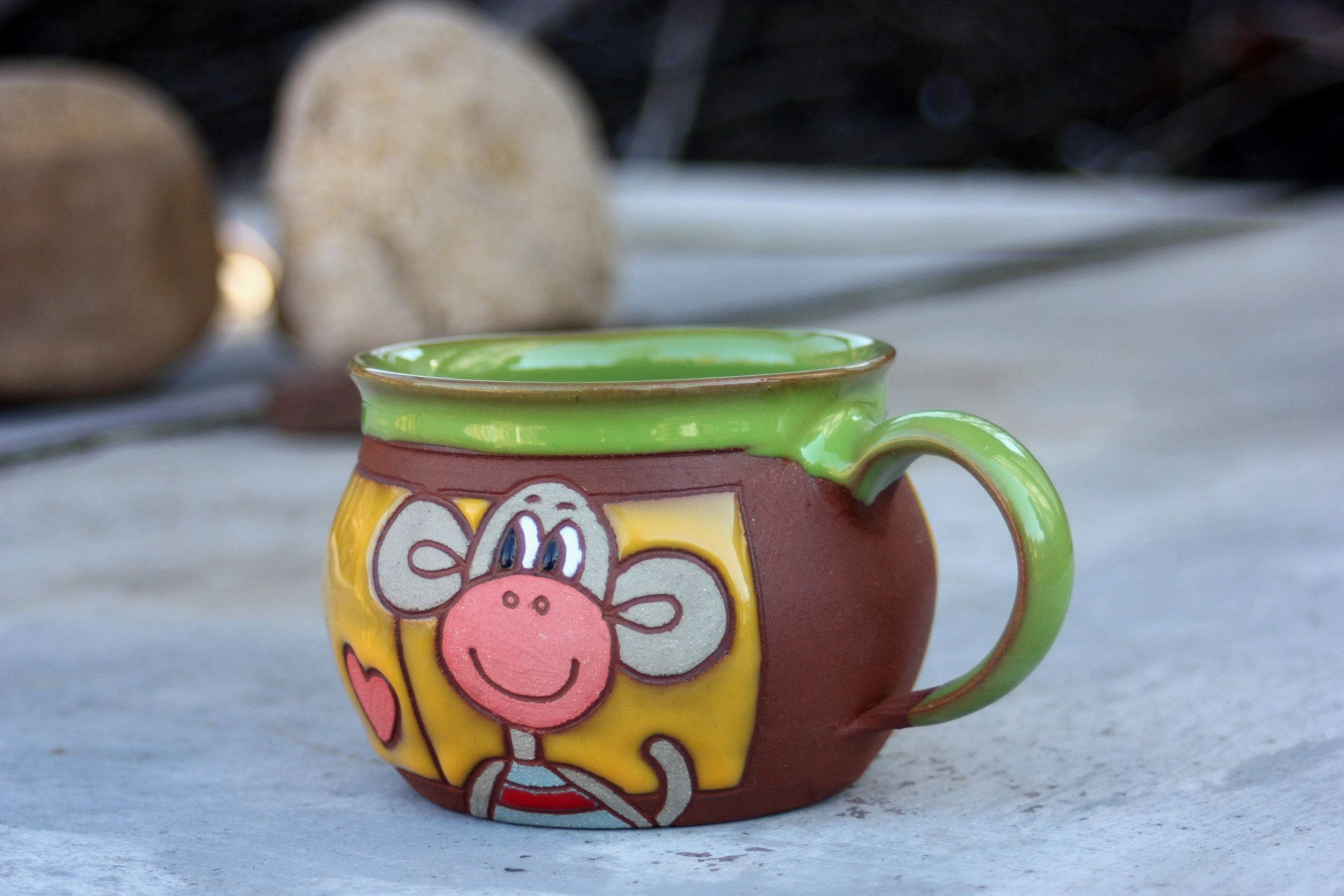 Funny handmade mug Animals kids mug Monkey mug Pottery | Etsy