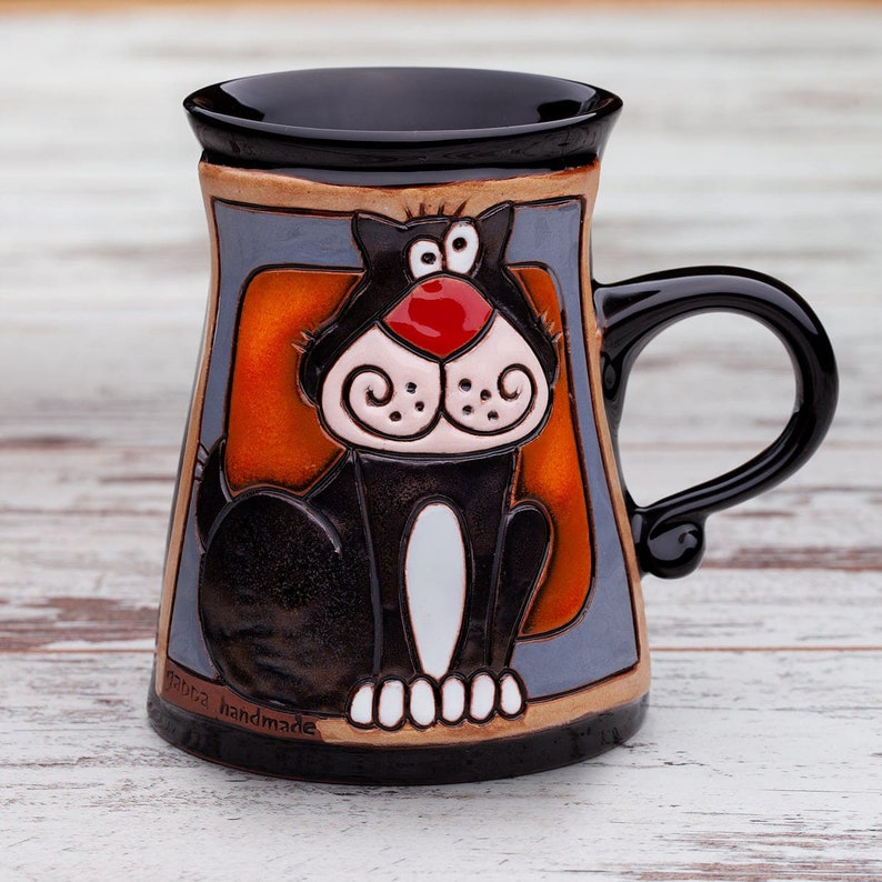 Handmade Ceramic Cat Mug: Funny Hand-painted Stoneware Coffee Cup - Etsy