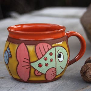 Ceramic Mug, Fish Mug, Pottery Handmade, Pottery Mug, Ceramic Mug ...