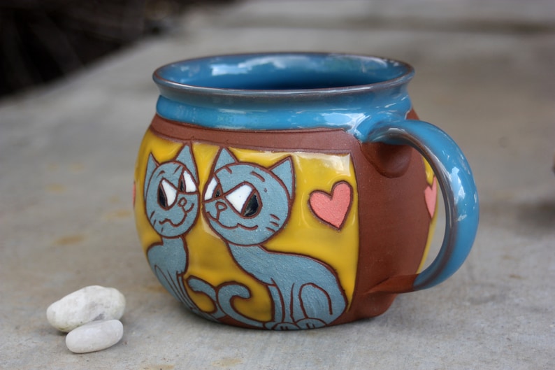 Handmade Ceramic Mug With Cats Pottery Mug Cats Lover Gift - Etsy