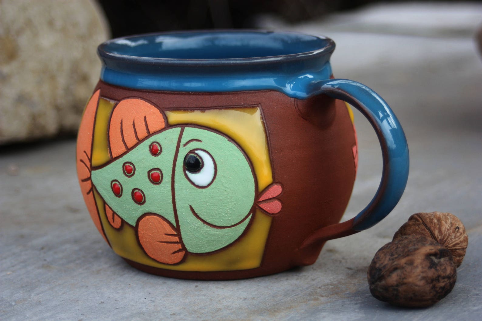 Pottery Mug, Ceramic Mug Kids, Fish Mug, Coffee Mug Handmade, Pottery ...