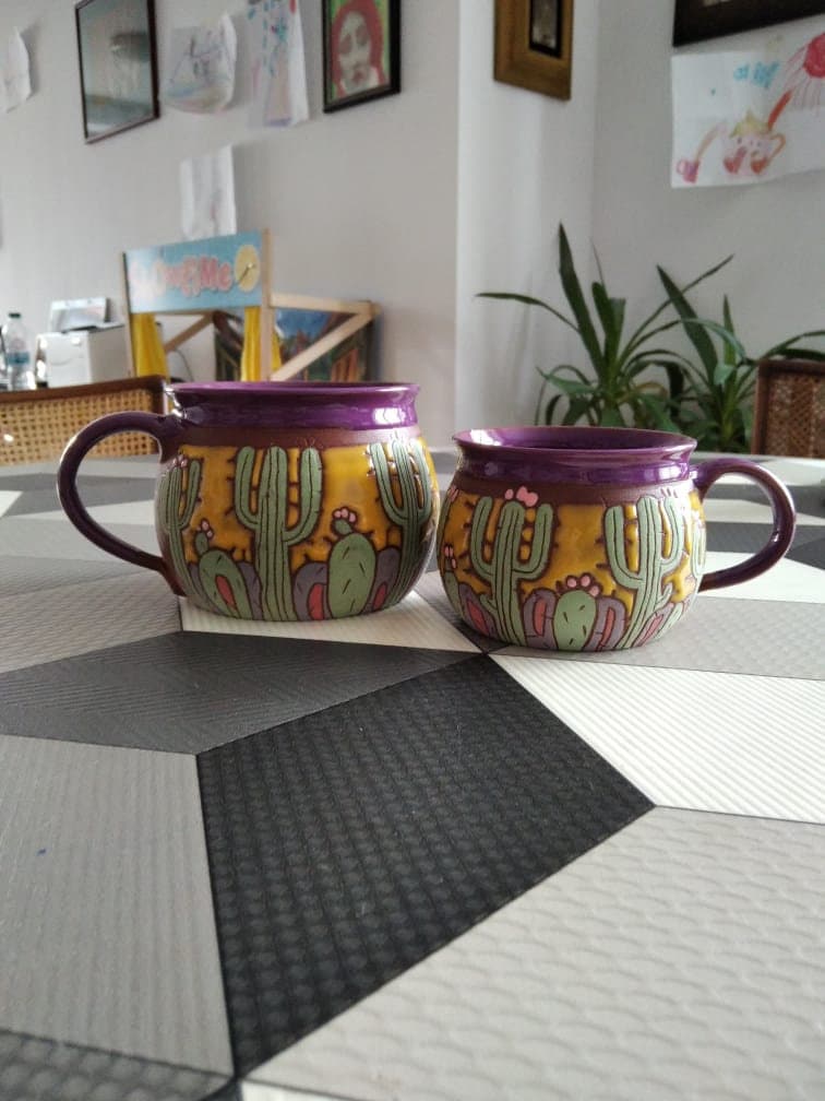 Cup with cactus Cactus lover's gift Pottery cactus cup | Etsy