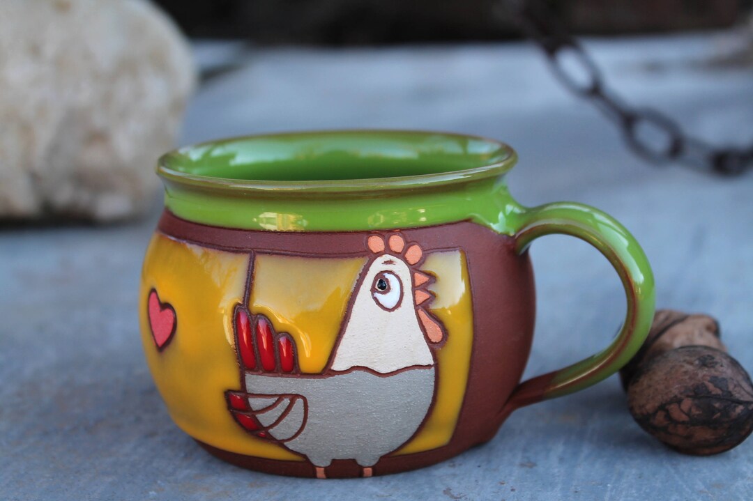 Coffee Mug, Handmade Ceramic Mug, Chicken Mug, Ceramic Mug Hen, Pottery ...