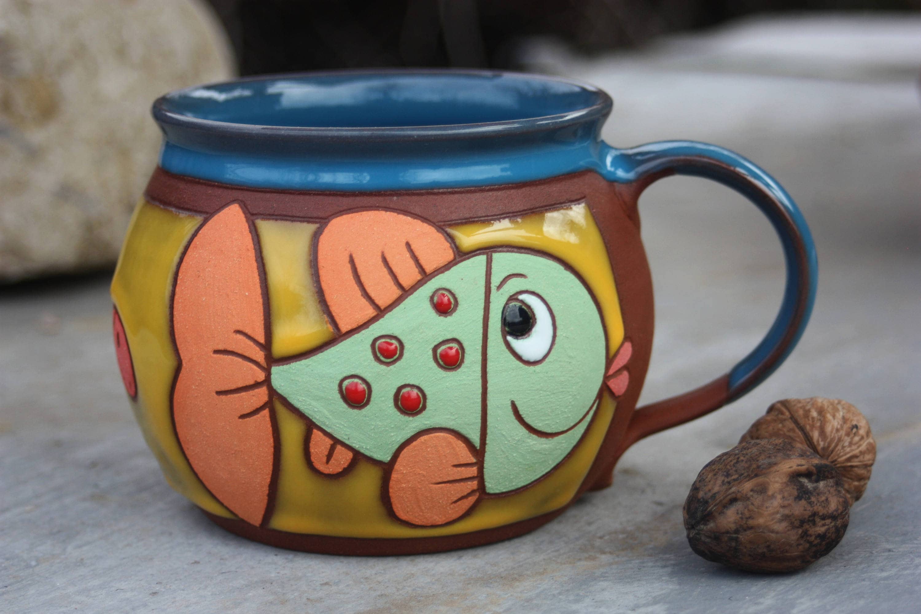 Pottery Mug, Ceramic Mug Kids, Fish Mug, Coffee Mug Handmade, Pottery ...