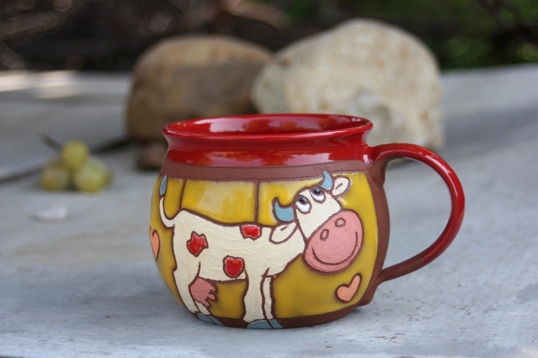 Ceramic Cow Mug, Handmade Cow Mug, Pottery Cow Cup, Stoneware Mug ...