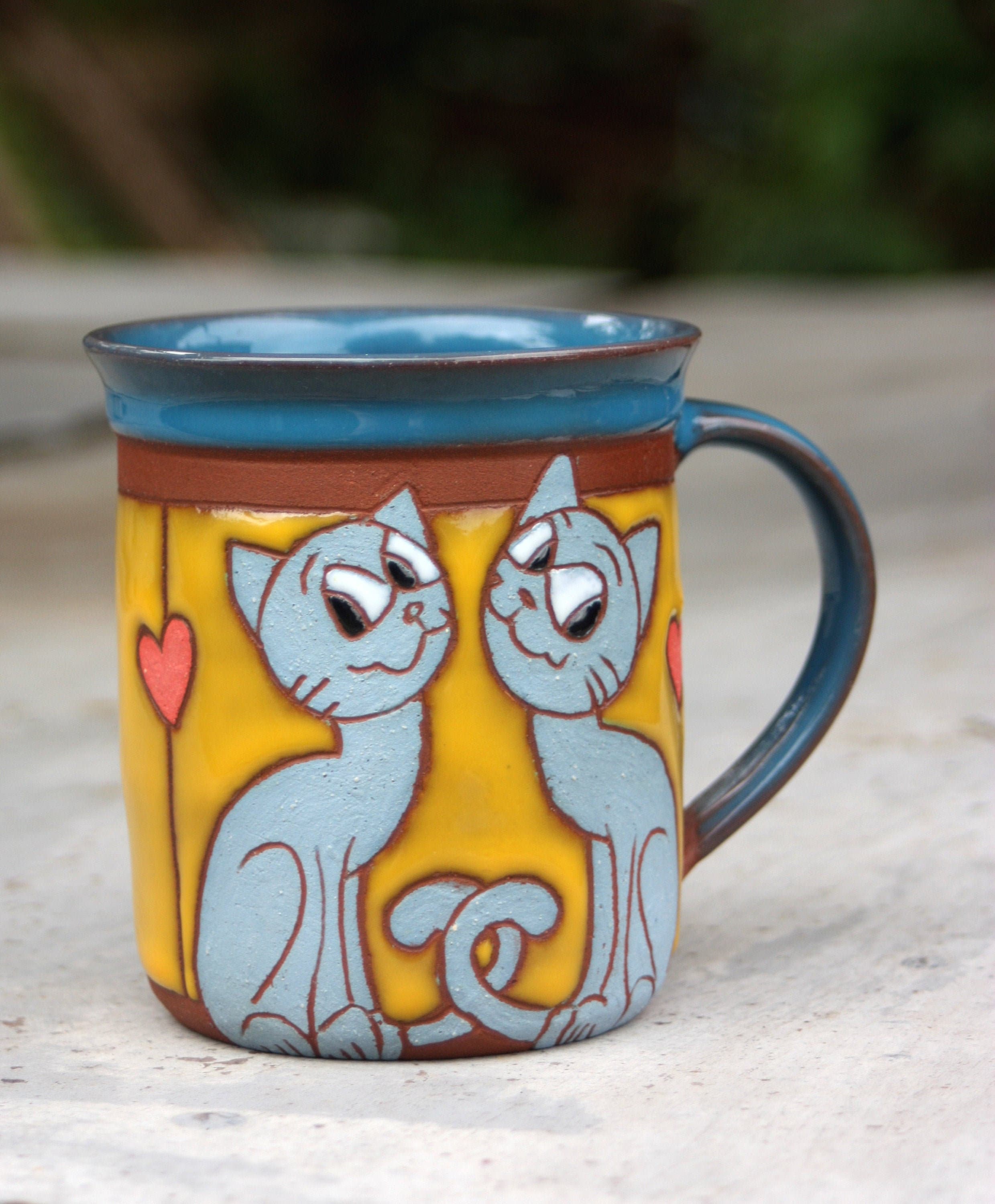 Coffee Cup Handmade Cat Design Cup Ceramic Mug Cats | Etsy
