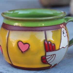 Coffee Mug, Handmade Ceramic Mug, Chicken Mug, Ceramic Mug Hen, Pottery ...