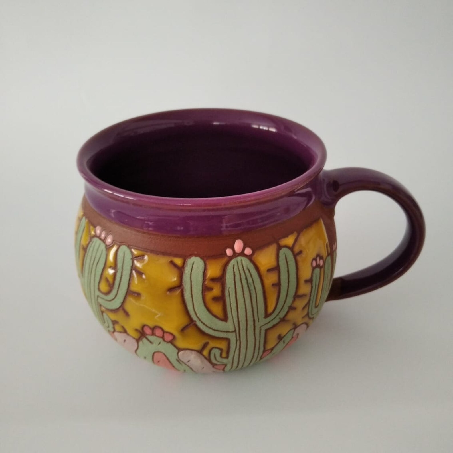 Cup With Cactus, Cactus Lover's Gift, Pottery Cactus Cup, Coffee Cup ...
