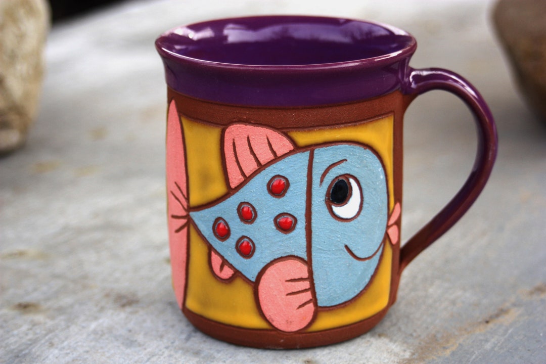 12 Oz Pottery Mug, Fish Mug, Pottery Mug Handmade, Handmade Ceramic Cup ...