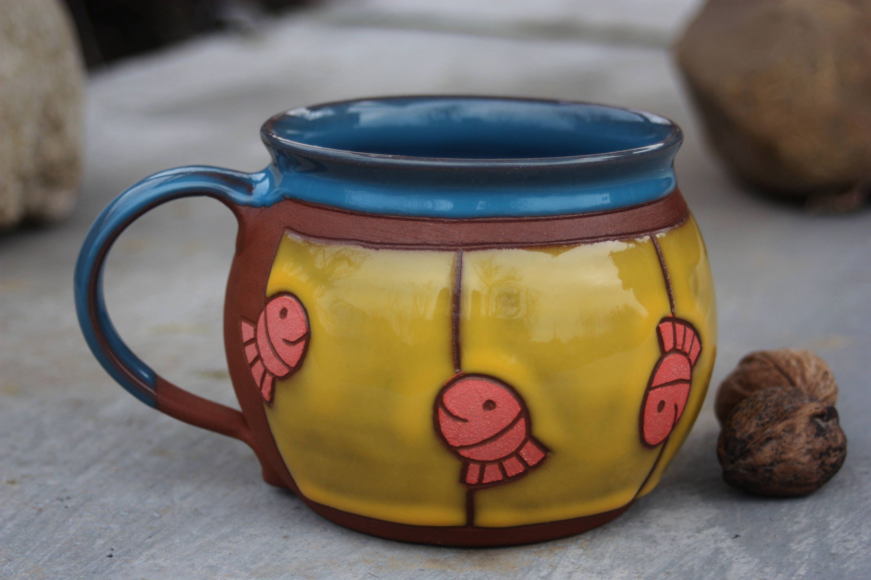 Pottery Mug, Ceramic Mug Kids, Fish Mug, Coffee Mug Handmade, Pottery ...