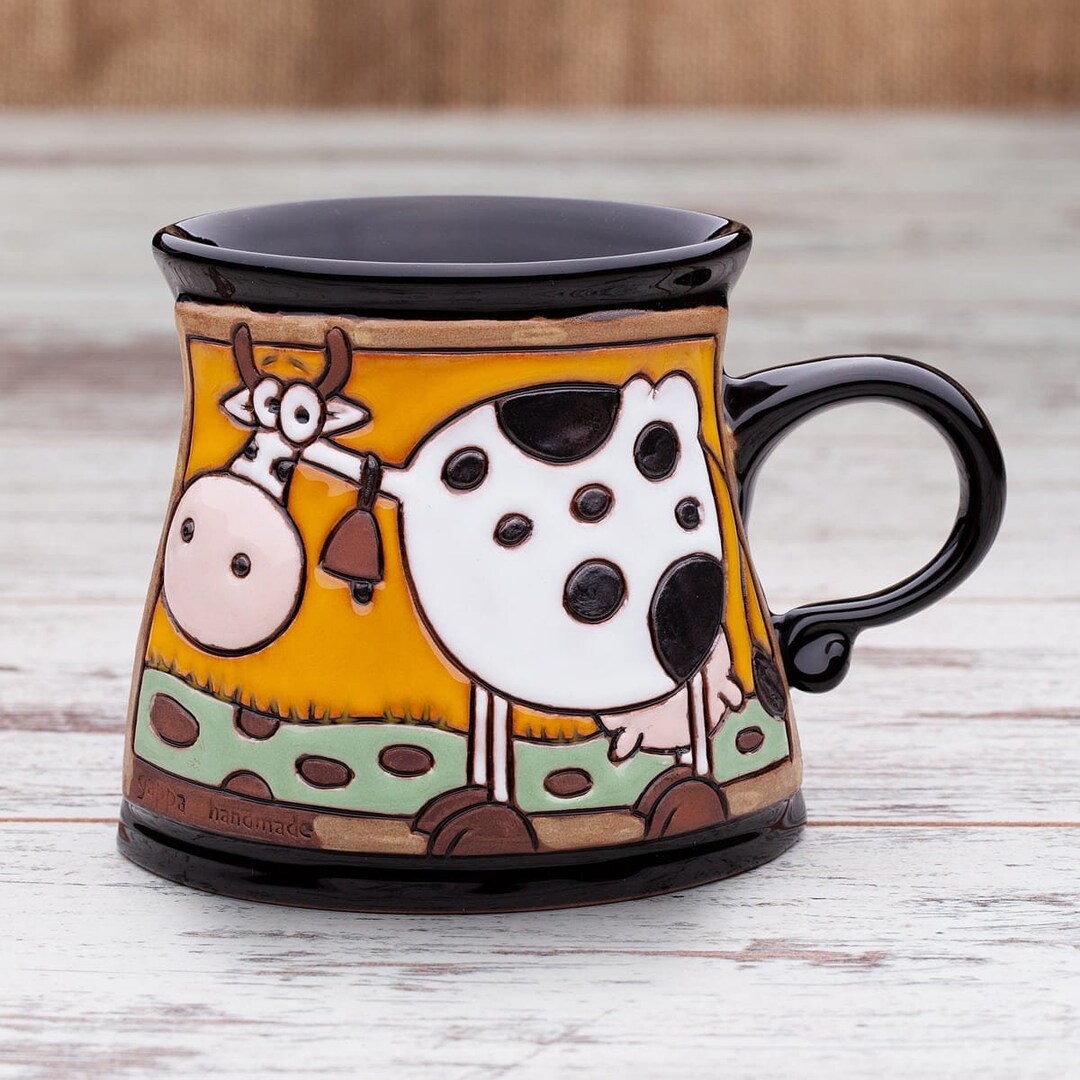 Funny Handmade Mug With Cow, Funny Animals Cup, Cute Pottery Mug, Cow ...