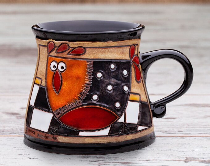 Funny Handmade Mug With Chicken, Funny Animals Mug, Pottery Mug ...