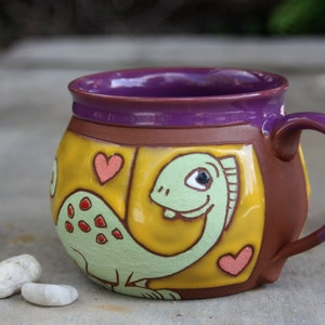 Unique Coffee Mug, Pottery Mug, Mug With Dinosaur, Pottery Coffee Cup ...