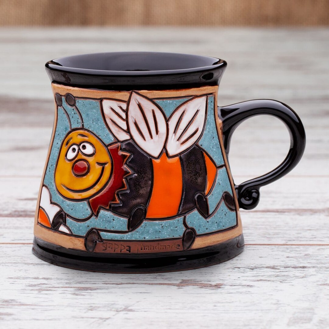 Handmade Ceramic Bee Mug: Funny Hand-painted Pottery Coffee Mug - Etsy