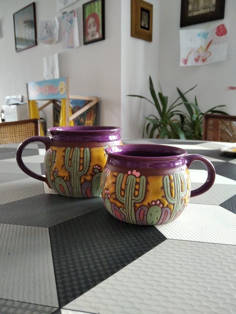 Cup with cactus Cactus lover's gift Pottery cactus cup | Etsy