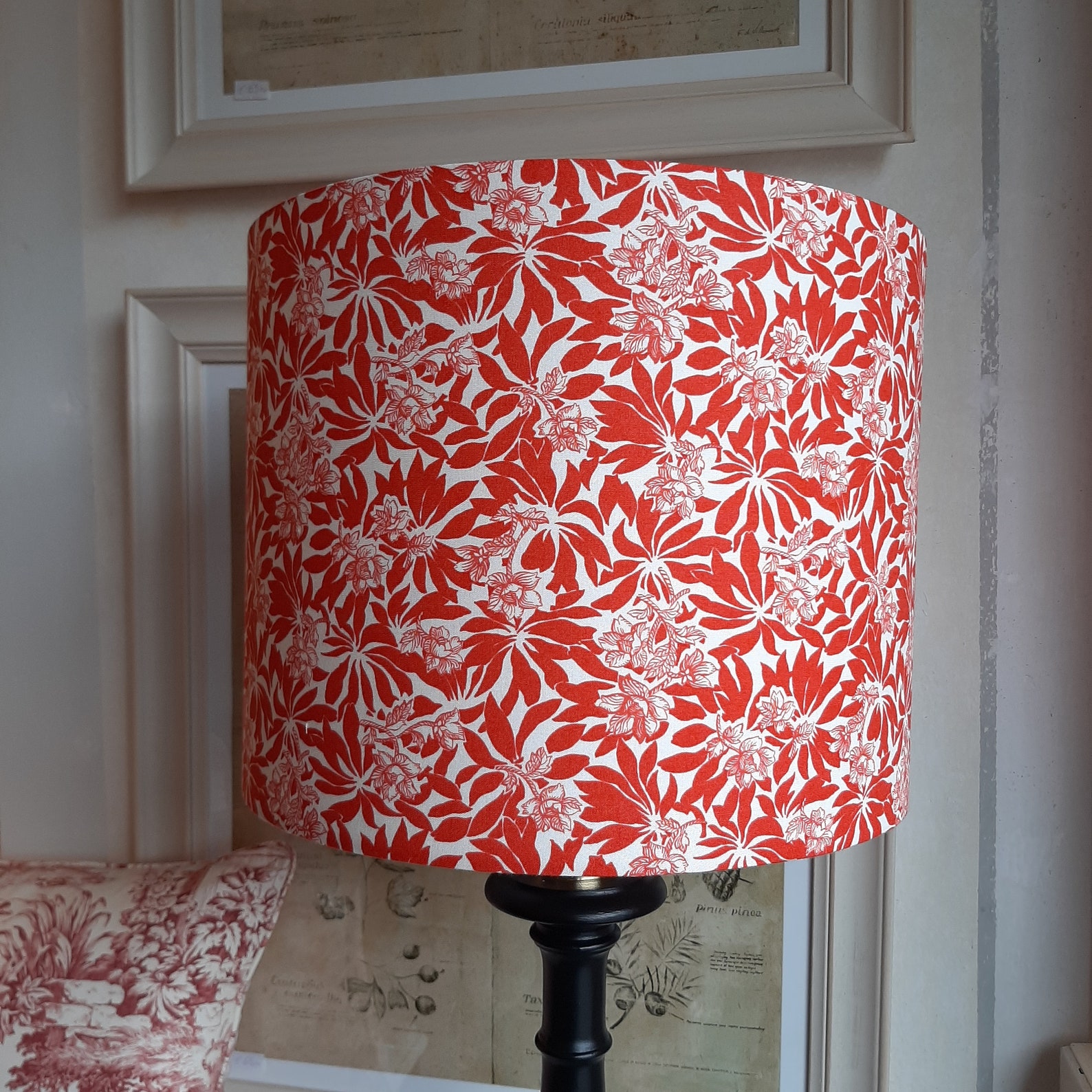 Lampshade Red, White, Floral Drum Lampshade, Modern Lampshade, Girl ...