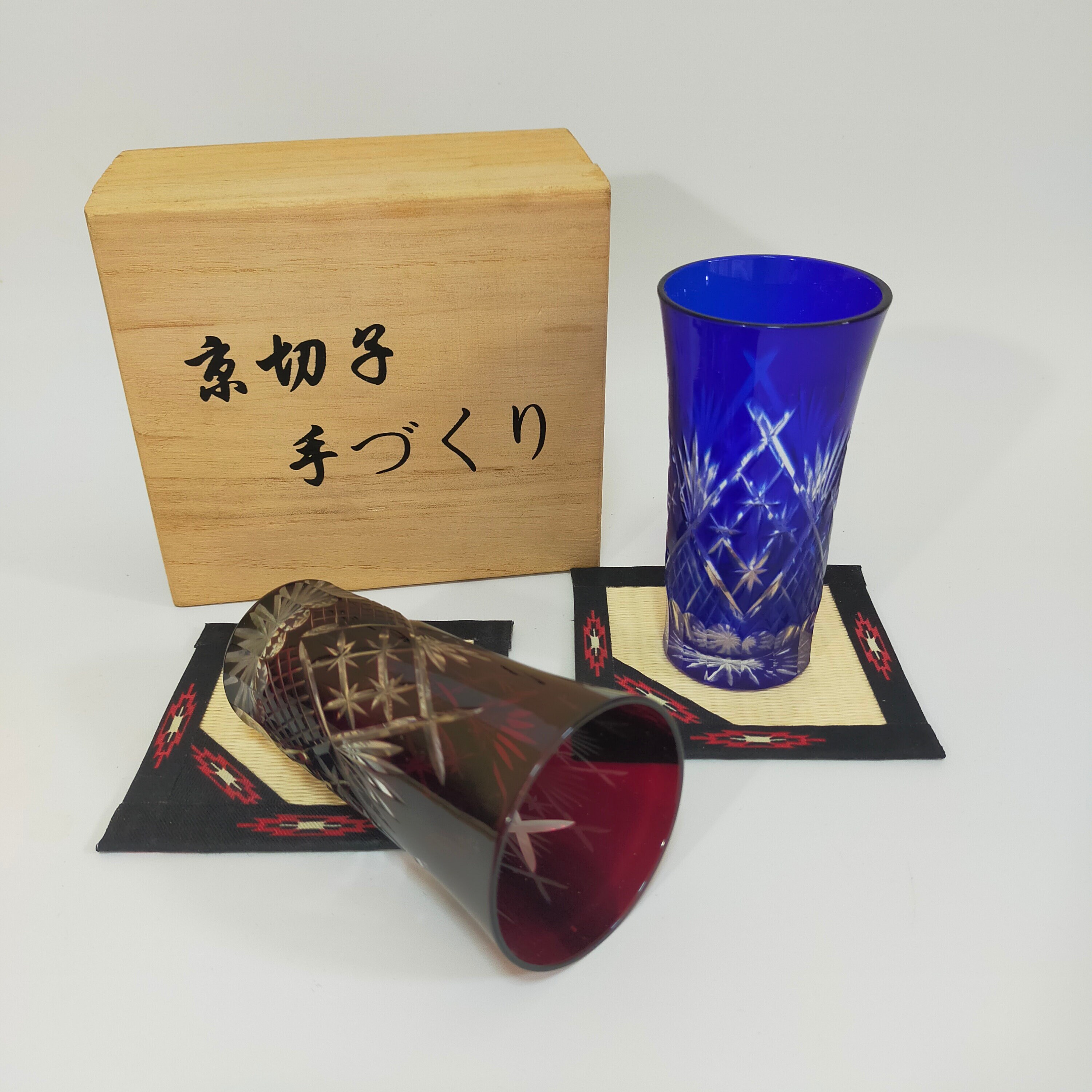 Japanese kiriko Cut Glass 2 Sets Vintage Unused With Handmade Mini ...