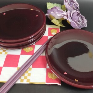 Vintage Japanese Lacquerware Plate (5 Pcs/set) Dark Burgundy ; Hand ...