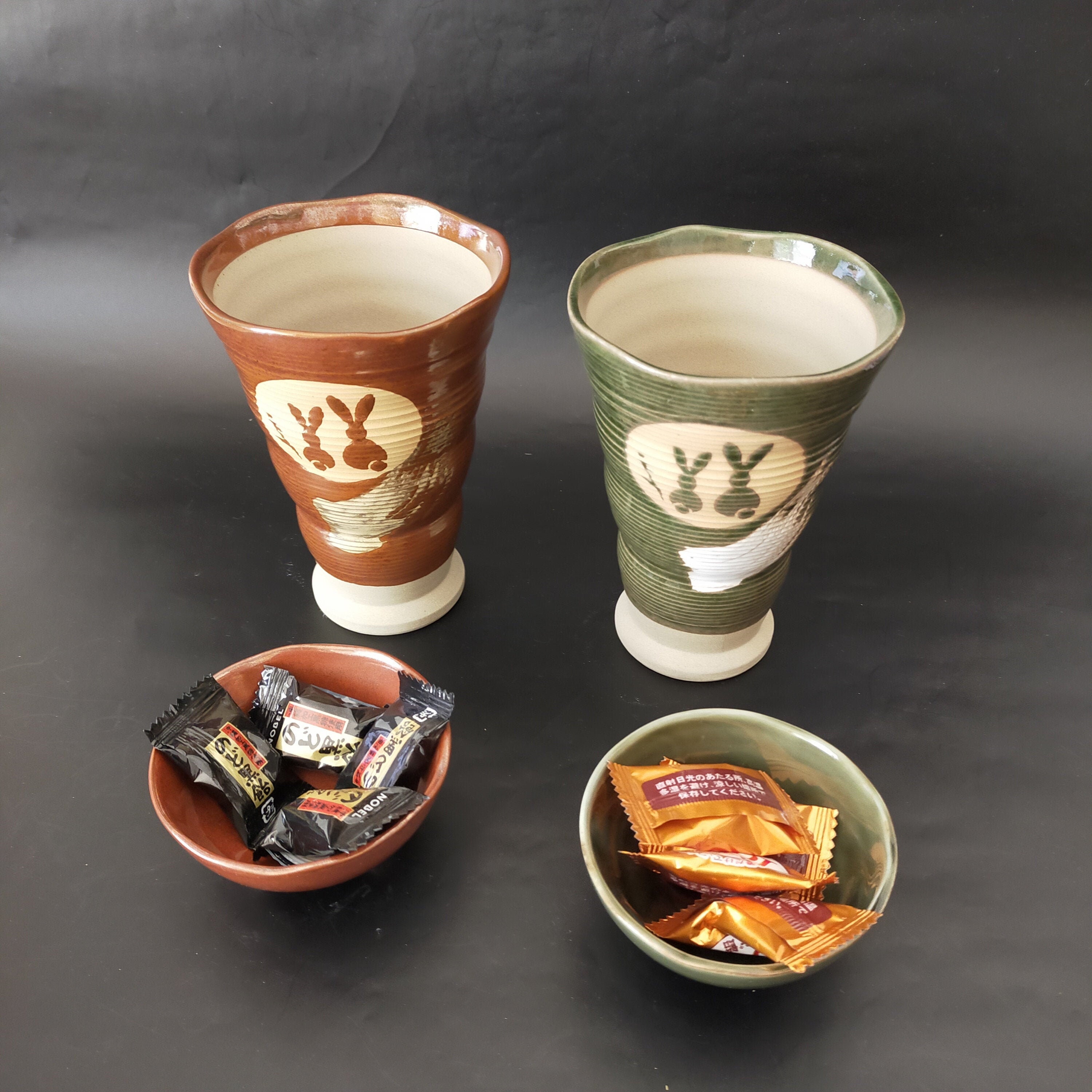 Two Ceramic Sake Cups & Matching Small Plates Set Vintage - Etsy UK