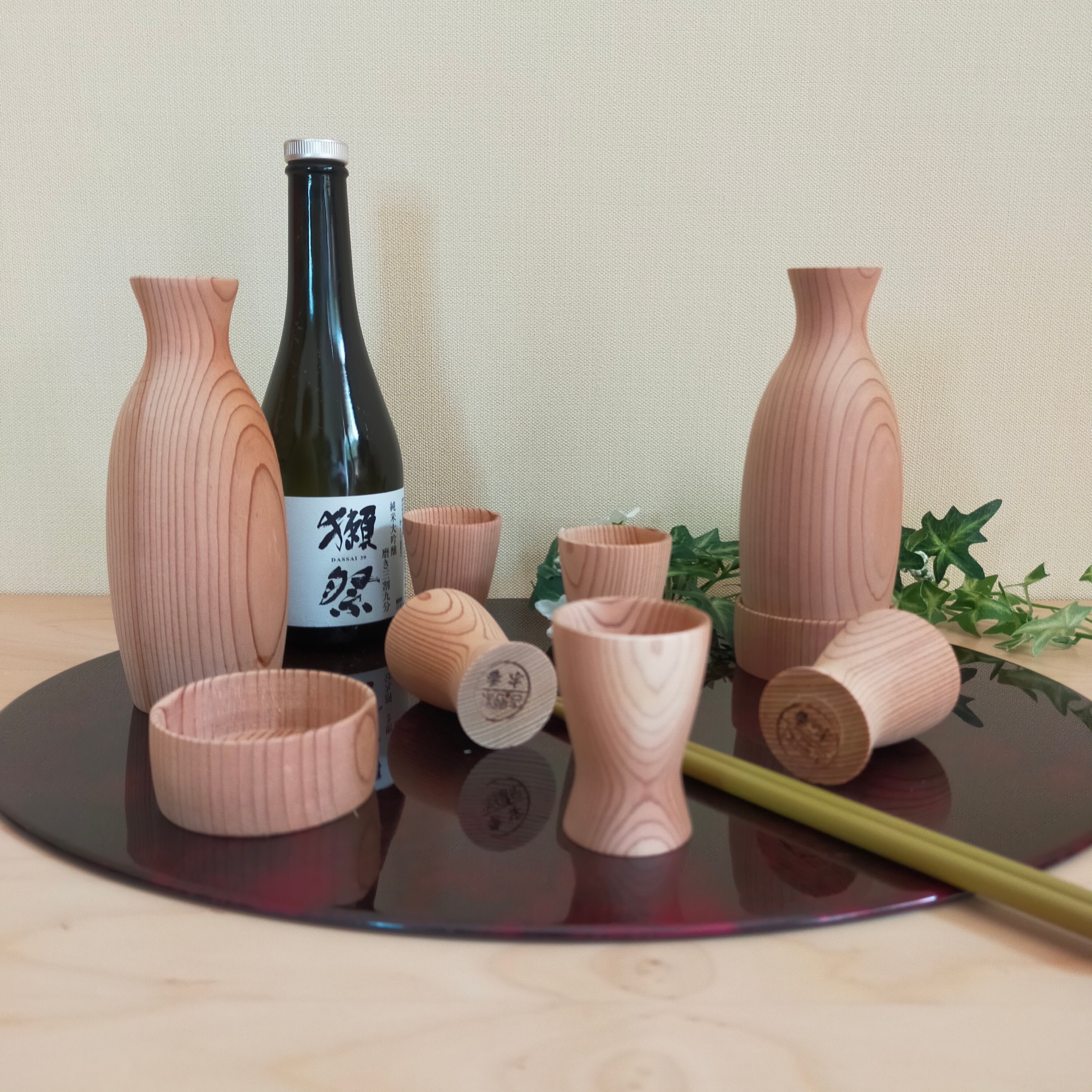 Japanese Hinoki Wood Sake Set Gift Wrapped Vintage Unused Rare & Unique ...