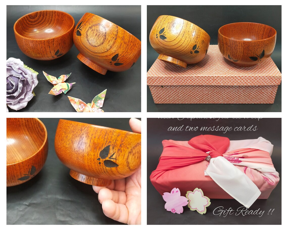 Two Vintage Japanese Handcarved Wooden Bowls ; Gift Ready ; Japanese ...
