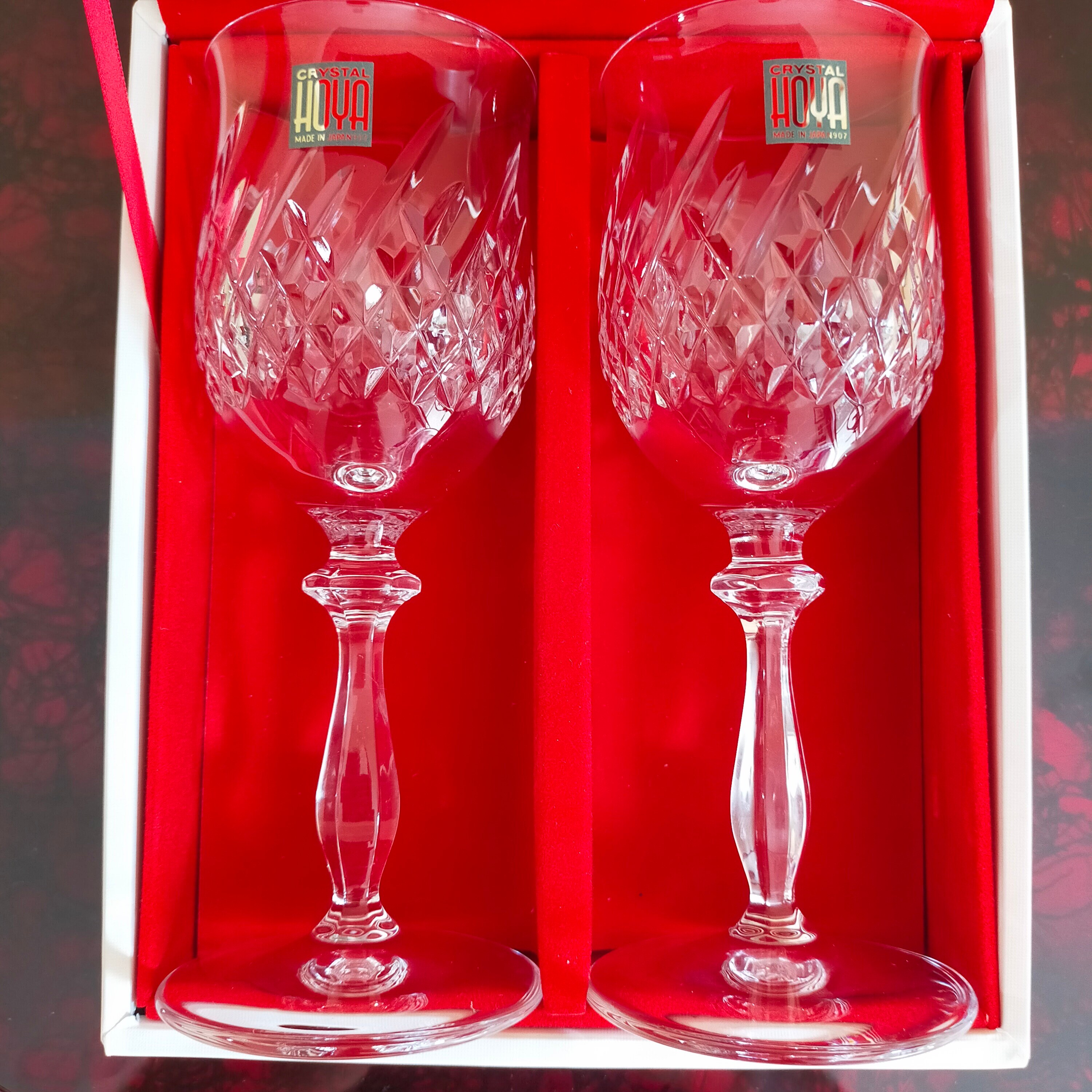 Hoya Crystal Japan Handcut Glass Pair Wine Glass, Sake Glass Vintage ...