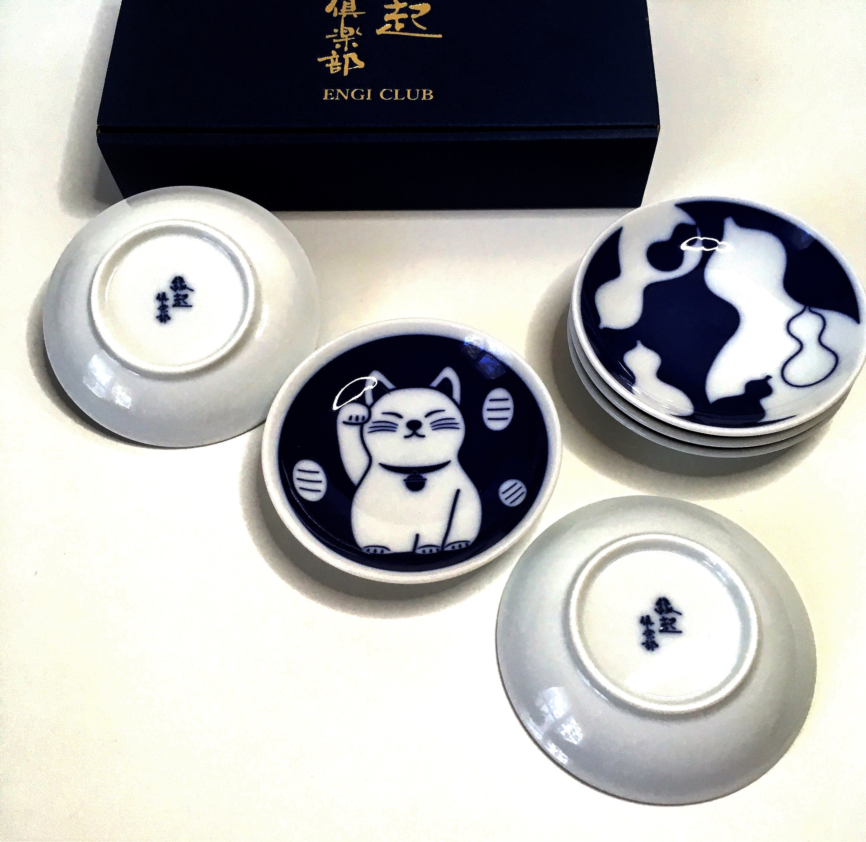Set 6 Japan Lucky Plates ; Engi Club ; Indigo Color ; Japanese Lucky ...