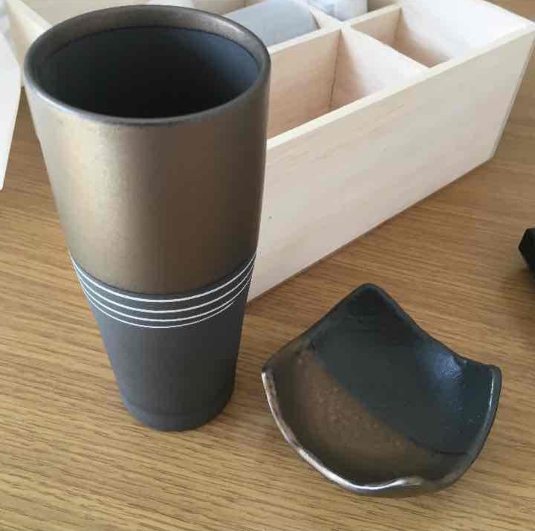 Two Ceramic Tumblers & Matching Small Plates Set Wooden Box - Etsy