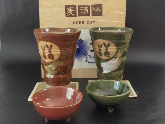 Two Ceramic Sake Cups & Matching Small Plates Set Vintage - Etsy UK