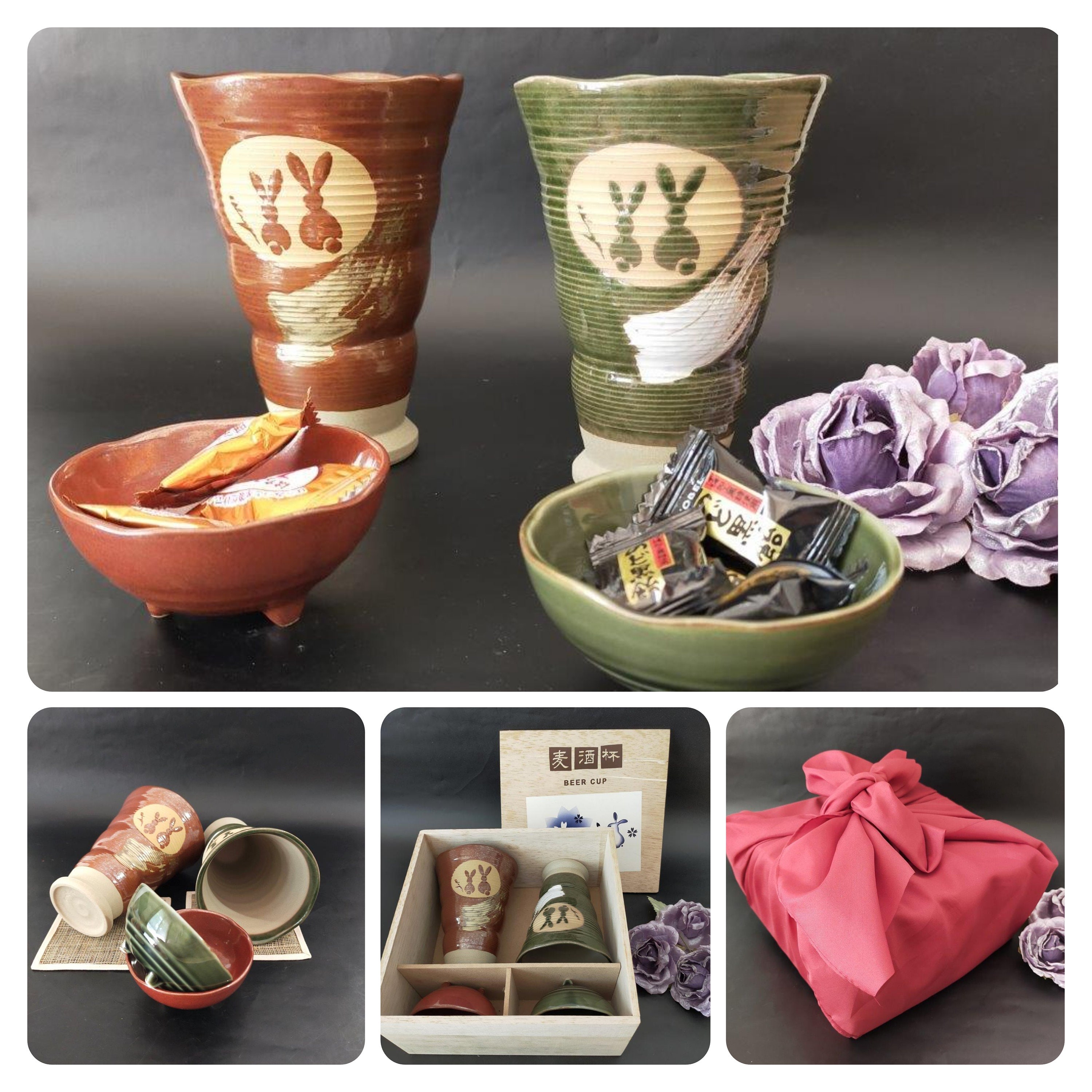 Two Ceramic Sake Cups & Matching Small Plates Set Vintage - Etsy UK