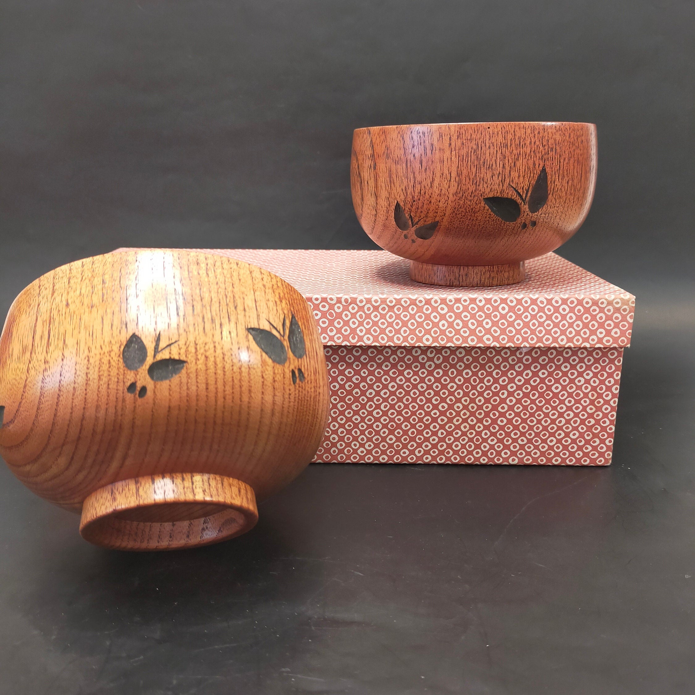 Two Vintage Japanese Handcarved Wooden Bowls ; Gift Ready ; Japanese ...