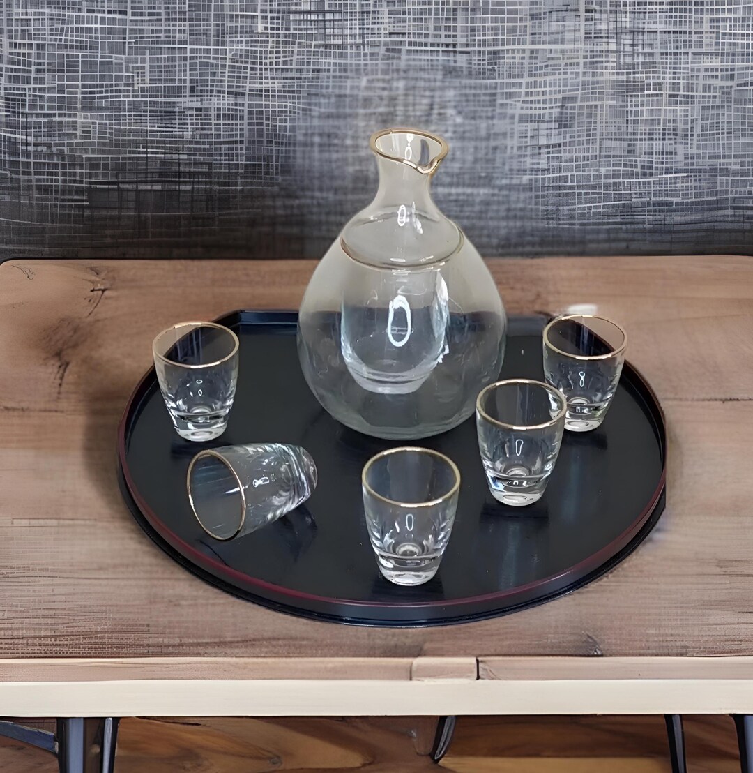 Glass Sake Set With Ice Bucket ; Japanese Vintage ( Unused ...