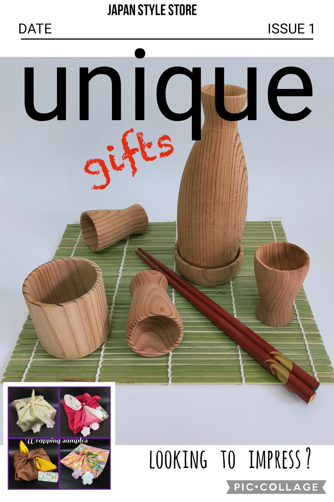 Japanese Hinoki Wood Sake Set Gift Wrapped Vintage Unused Rare & Unique ...