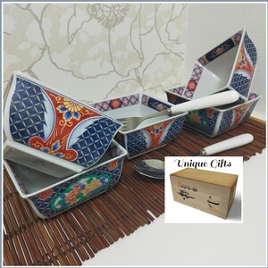 Japanese Square Ceramic Bowls 5 Pcs / SET Vintage Unused Gift Wrapped ...